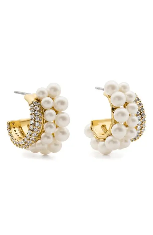 Kate Spade New York Faux Pearl Stacked Huggie Hoop Earrings - Cream/gold