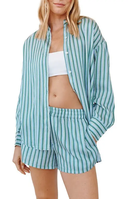 Bella Dahl Stripe Oversized Button-up Shirt - Emerald Stripe