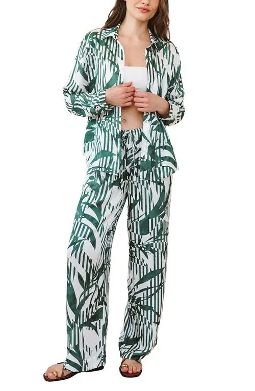 Bella Dahl Abstract Leaf Print Wide Leg Pants