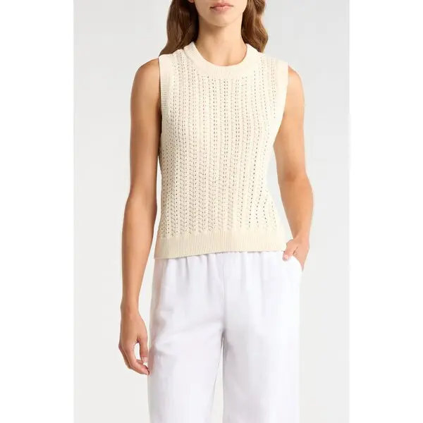 Marine Layer Mina Cotton Pointelle Sweater Tank - Cream