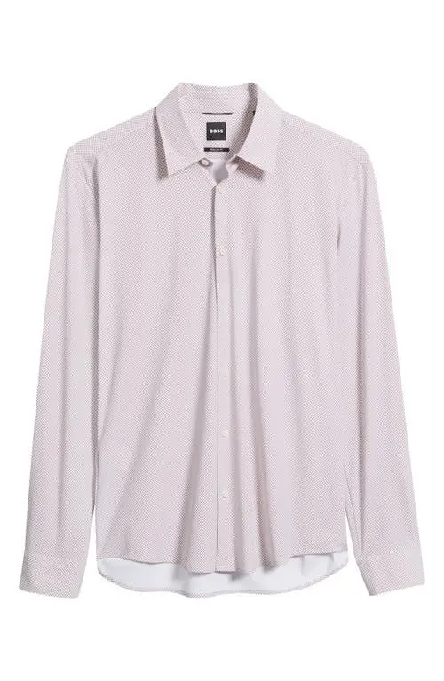 BOSS Liam Print Button Front Shirt - Light/pastel Pink