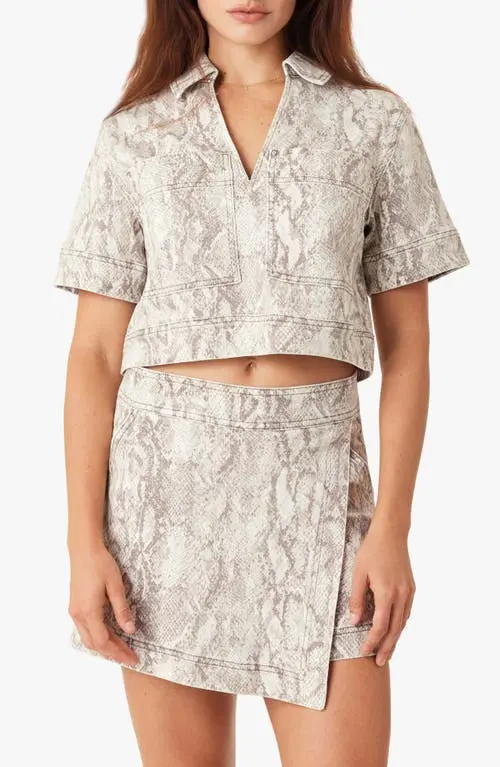 Habitual Snakeskin Print Denim Crop Top - Snake Print