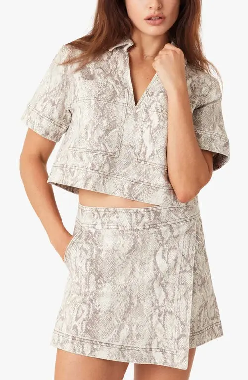 Habitual Snakeskin Print Denim Crop Top - Snake Print