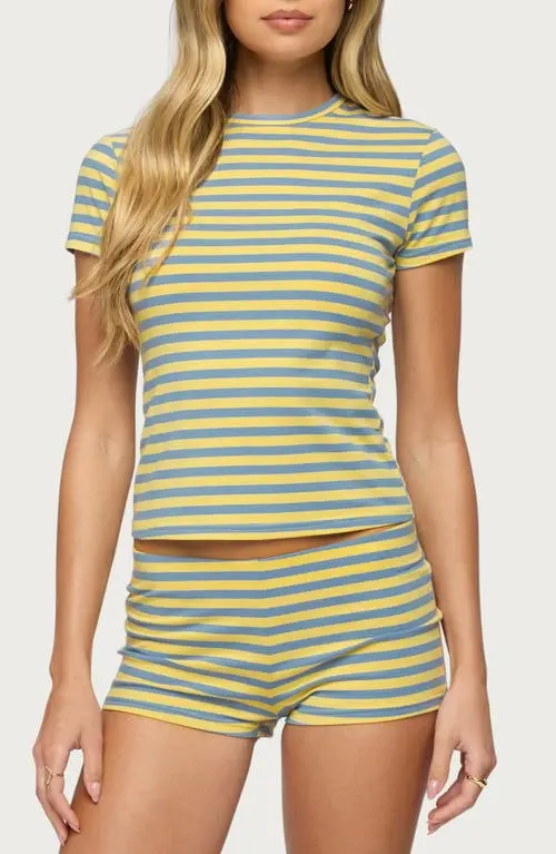 EDIKTED Striped Crop T-shirt - Blue-and-yellow