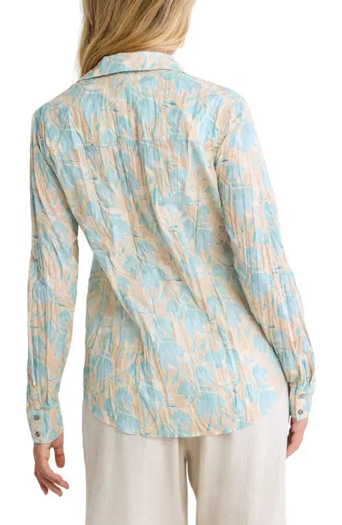 NZ BY NIC AND ZOE Floral Print Crinkle Cotton Shirt - Aqua Multi