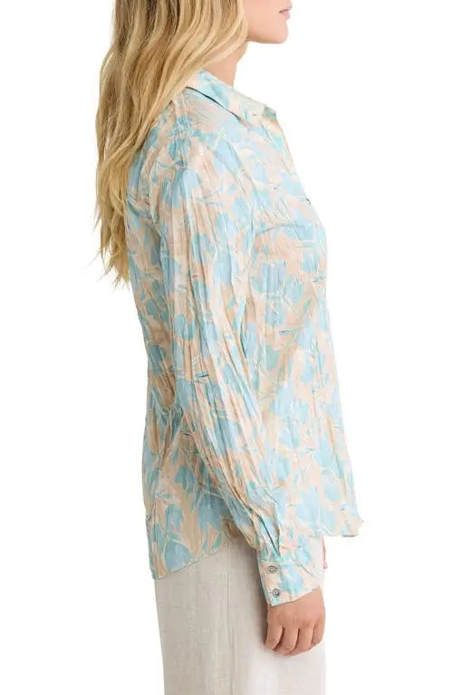 NZ BY NIC AND ZOE Floral Print Crinkle Cotton Shirt - Aqua Multi