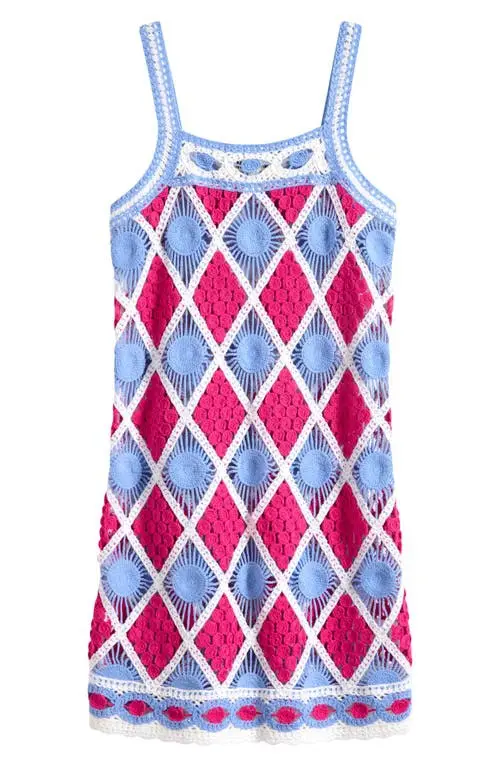 MIKEN SWIM Diamond Pattern Sweater Dress - Pink Punch/blue Bell