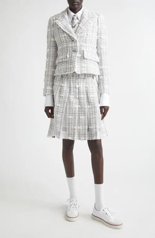 Thom Browne Crop Sculpted Shoulder Pouf Tweed Jacket - Medium Grey