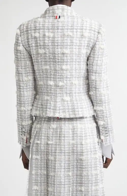Thom Browne Crop Sculpted Shoulder Pouf Tweed Jacket - Medium Grey