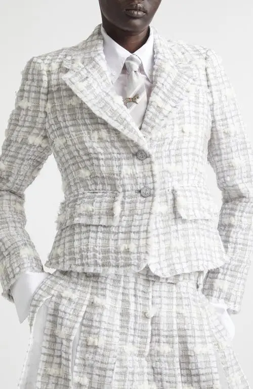 Thom Browne Crop Sculpted Shoulder Pouf Tweed Jacket - Medium Grey