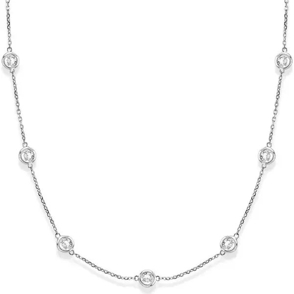 ALLUREZ Natural Diamond Station Necklace Bezel-set 14k - White Gold