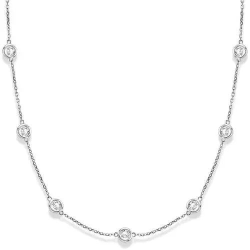 ALLUREZ Natural Diamond Station Necklace Bezel-set 14k - White Gold