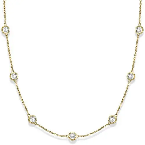 ALLUREZ Natural Diamond Station Necklace Bezel-set 14k - Yellow Gold