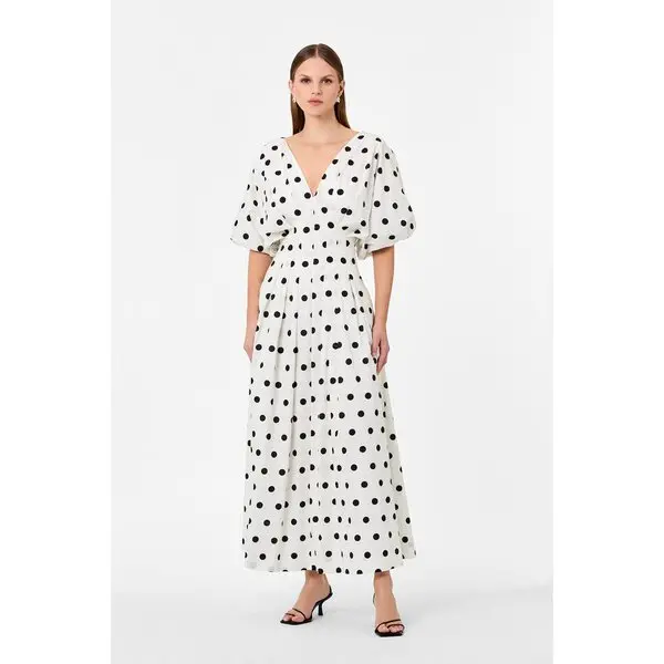 NICHOLAS Vicky Midi Dress - White Black Polka Dot