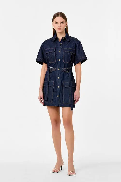 NICHOLAS Rianne Denim Mini Shirt Dress - Indigo