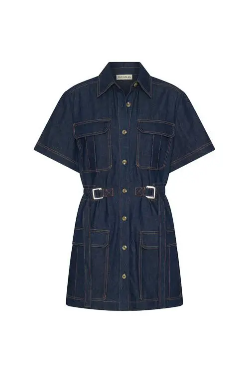 NICHOLAS Rianne Denim Mini Shirt Dress - Indigo