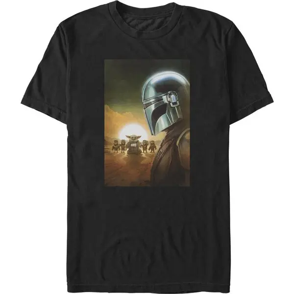 STAR WARS: THE MANDALORIAN AND GROGU Din Djarin And The Child Crew Short Sleeve Graphic T-shirt - Black