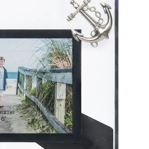 BEACHCOMBERS Glass 4x6 Photo Frame With Pewter Anchor