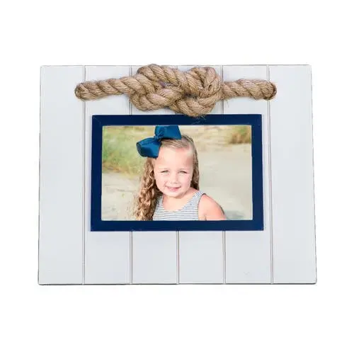 BEACHCOMBERS 4x6 Wood Photo Frame With Jute Rope - White