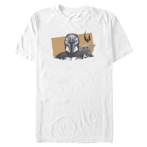 STAR WARS: THE MANDALORIAN AND GROGU Bounty Hunter And The Child Portrait Short Sleeve Graphic T-shirt - White