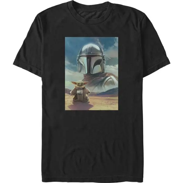 STAR WARS: THE MANDALORIAN AND GROGU Star Wars The Mandalorian And Grogu Din Djarin And The Child Desert Poster T Shirt - Black
