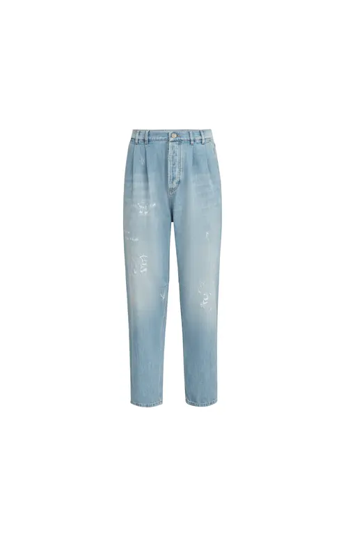 Brunello Cucinelli Denim Trousers With Rips - Light Blue Denim