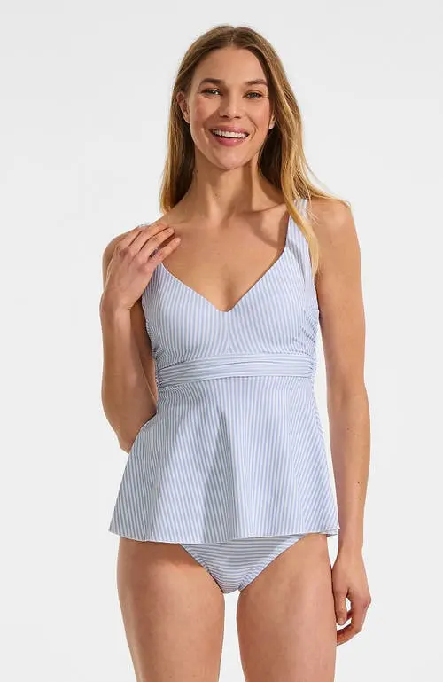 LANDS' END Dd-cup Sweetheart Belted Flutter Tankini - Soft Cloud Blue Mini Stripe