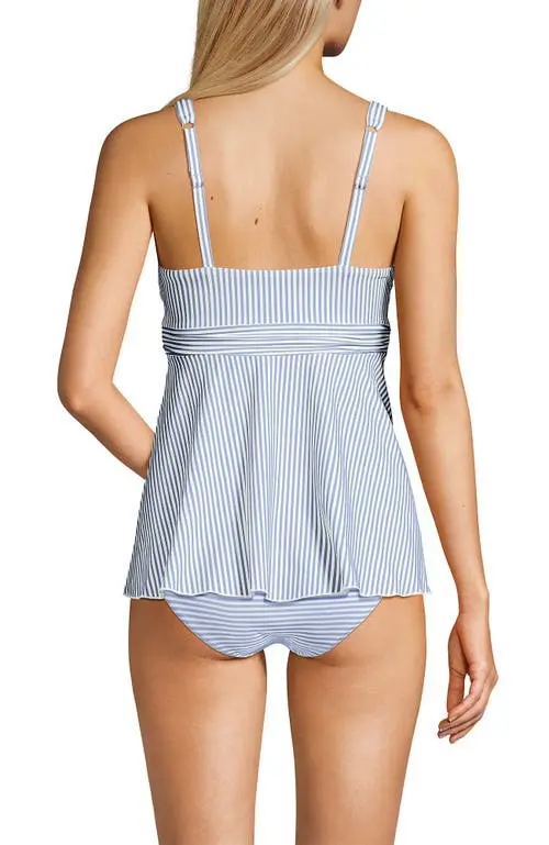 LANDS' END Sweetheart Belted Flutter Tankini Top - Soft Cloud Blue Mini Stripe