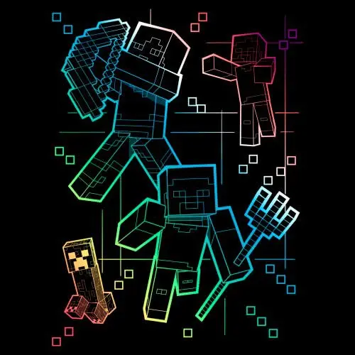 MINECRAFT Rainbow Characters Lines Short Sleeve Graphic T-shirt