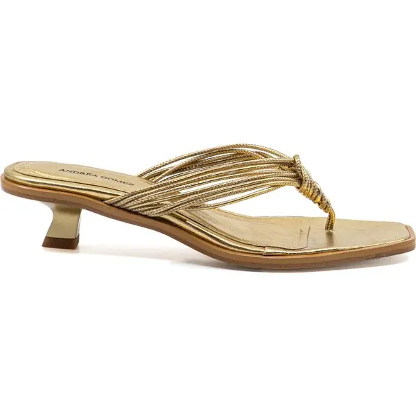 ANDREA GOMEZ Fern Leather Kitten Heel Sandal - Gold