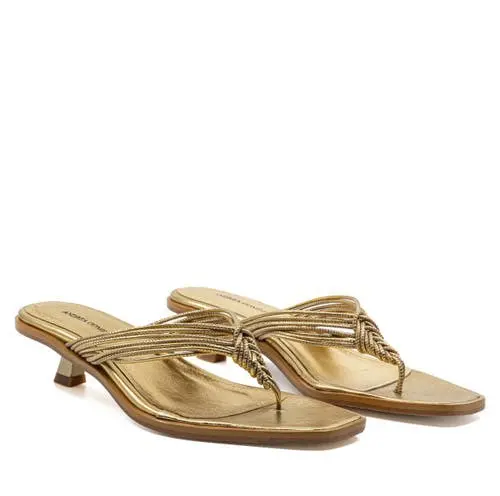 ANDREA GOMEZ Fern Leather Kitten Heel Sandal - Gold