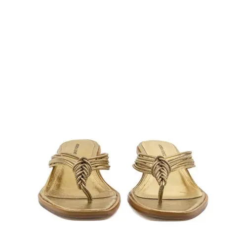 ANDREA GOMEZ Fern Leather Kitten Heel Sandal - Gold