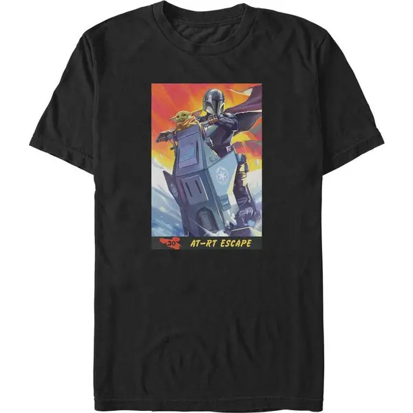 STAR WARS: THE MANDALORIAN AND GROGU At Rt Escape Comic Art Short Sleeve Graphic T-shirt - Black