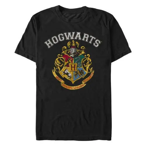 HARRY POTTER Vintage Hogwarts Crest White Short Sleeve Graphic T-shirt - Black