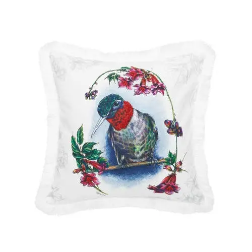 C&F HOME Botanical Hummingbird Hd Printed Cotton Blend Accent Throw Pillow 18" X 18 - White
