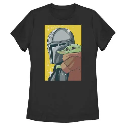 STAR WARS: THE MANDALORIAN AND GROGU Retro Animated Graphic T-shirt - Black