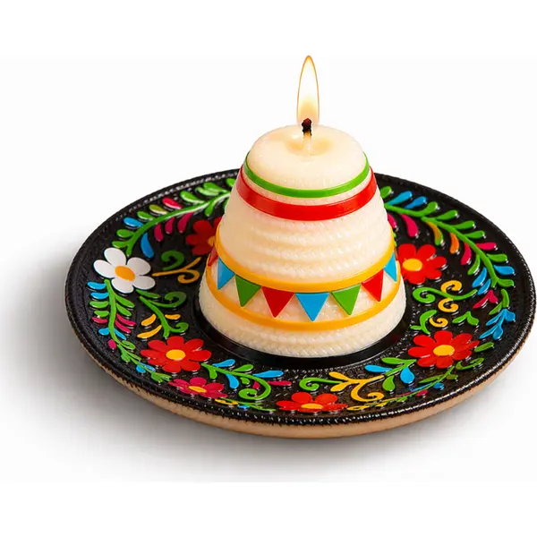 SOUTHLAKE GIFTS Fiesta Sombrero Candle - Cream/multi-color
