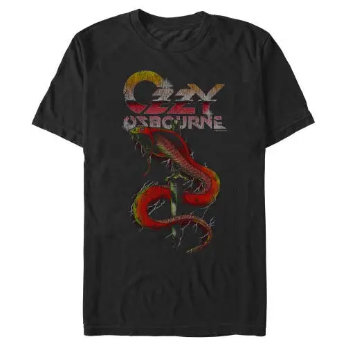 OZZY OSBOURNE Distressed Cobra Logo Short Sleeve Graphic T-shirt - Black