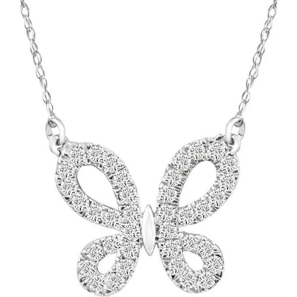 BLISS DIAMOND 1/2ct Natural Diamond Butterfly Pendant Necklace - 10k White Gold