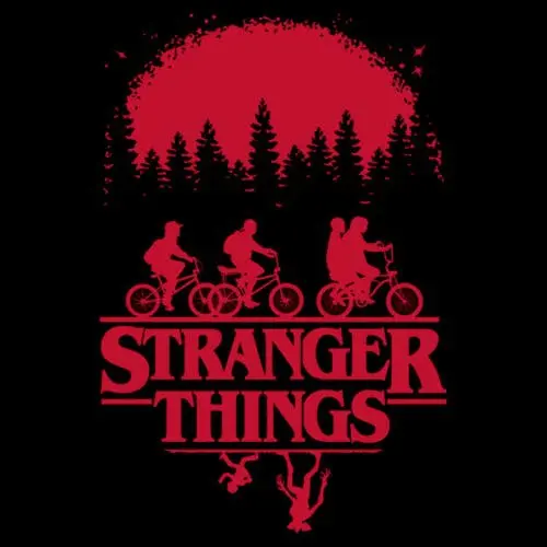 STRANGER THINGS Biking In Upside Down Logo Silhouettes Graphic T-shirt
