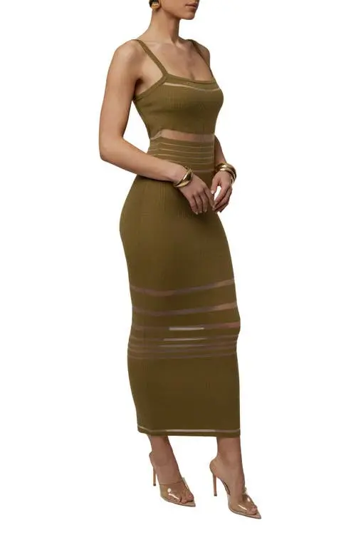 JLUXLABEL Striped Rib Knit Midi Dress - Moss