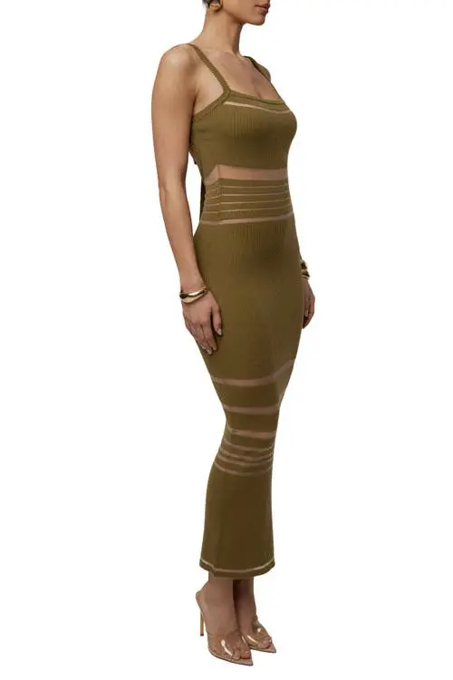 JLUXLABEL Striped Rib Knit Midi Dress - Moss