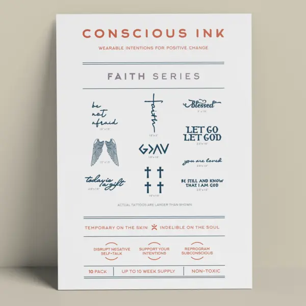 CONSCIOUS INK Faith Variety 10-pack Manifestation Temporary Tattoos - Black