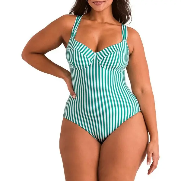 ADORE ME Cariba Swimwear One Piece Swimsuit - Stripe Green