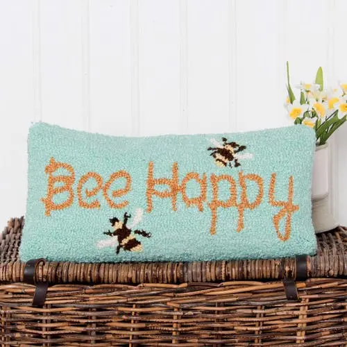 C&F HOME Spring "bee Happy" Bumble Bee Garden Hooked Mini Accent Pillow
