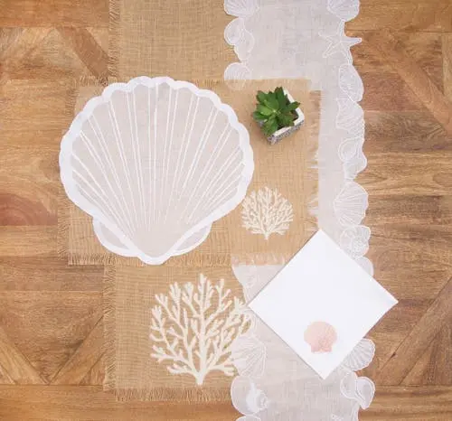 C&F HOME Nature Coral Fringed Woven Machine Washable Table Runner 14" X 72