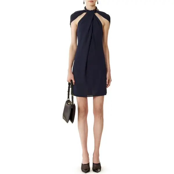 LANVIN Tie-neck Viscose Top - Navy Blue