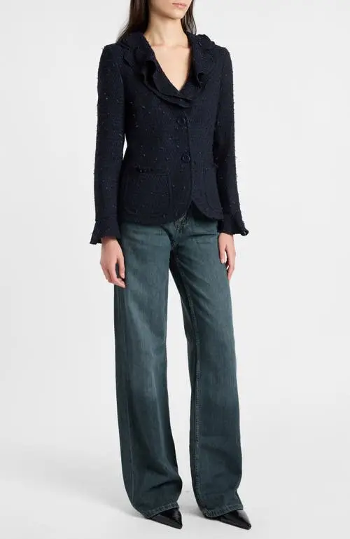 Santorelli Celeste Ruffle Tweed Jacket