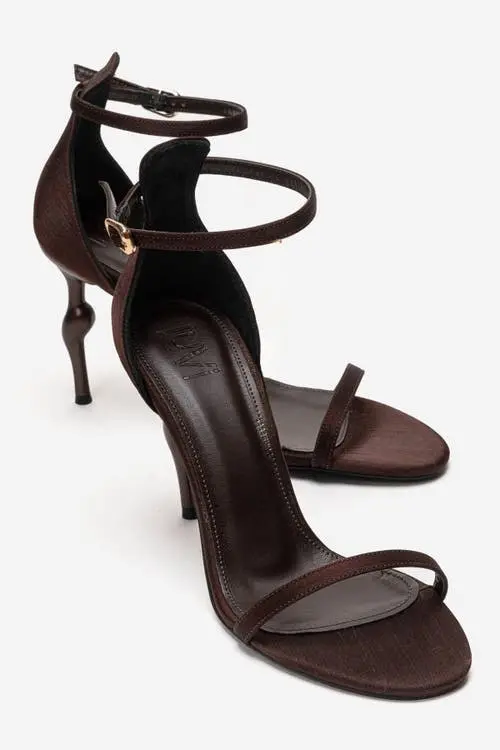 PROLOGUE SHOES Yelena Ankle Strap Stiletto Pumps - Brown Satin