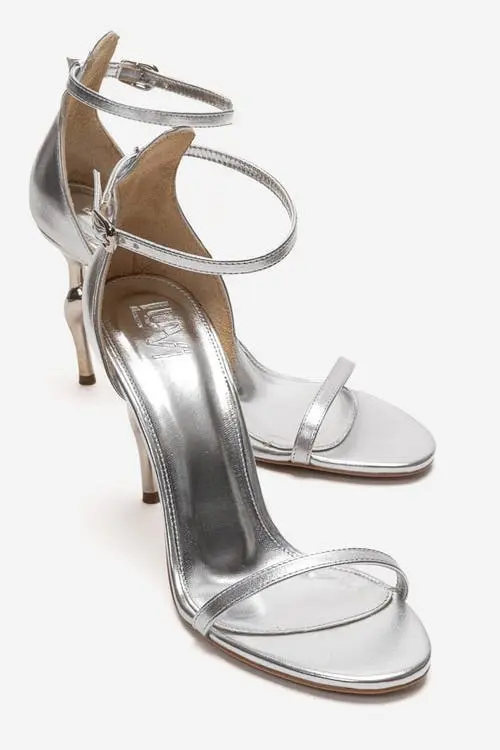 PROLOGUE SHOES Yelena Ankle Strap Stiletto Pumps - Silver